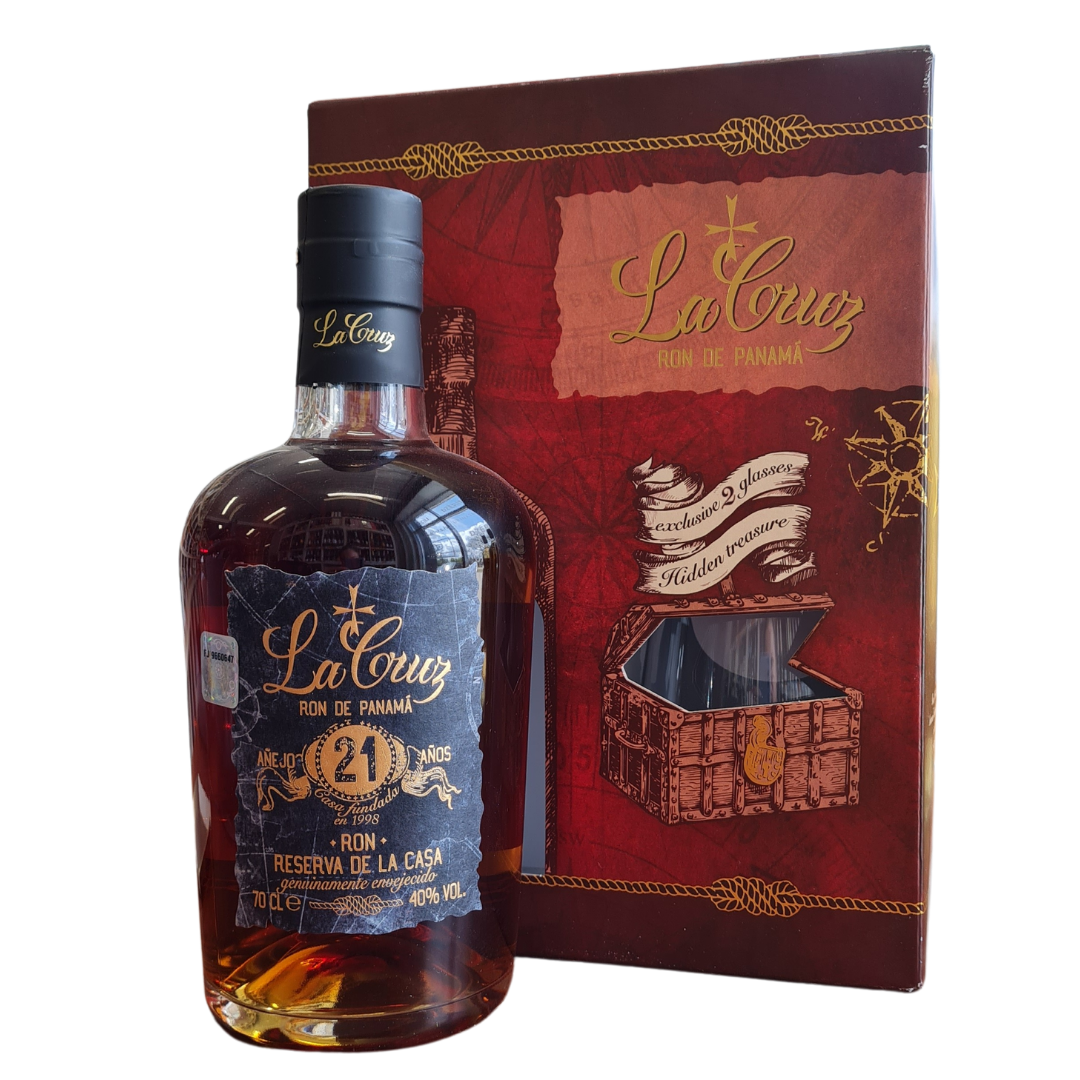 RUMS LA CRUZ 21 YO 0,7L 40%l GB + 2 Glasses – drinksdrinks.lv